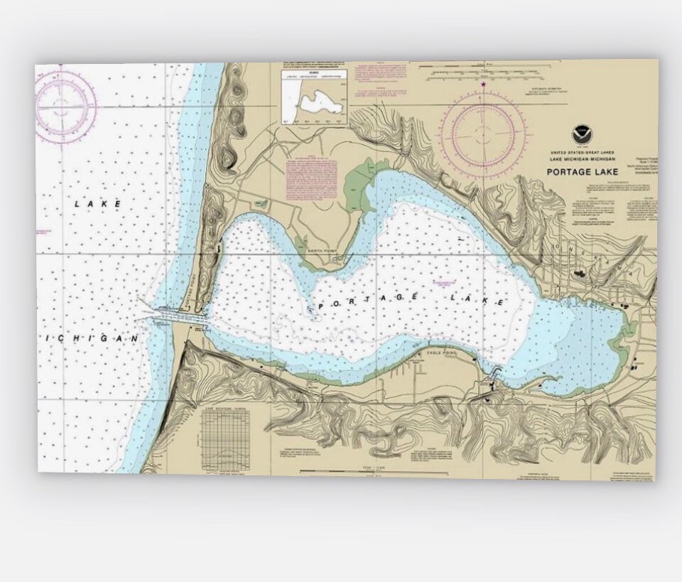 Onekama, Portage Lake, Michigan - Nautical Map / Chart - Canvas, Lake ...