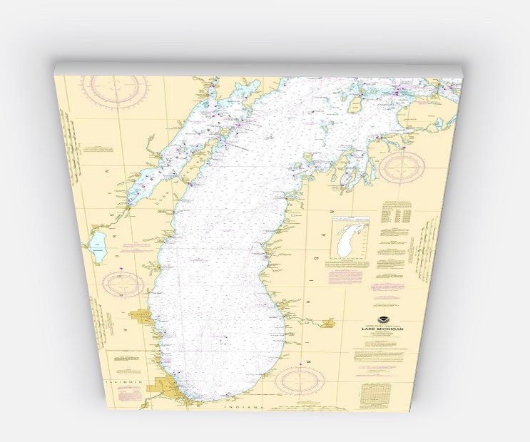 Lake Michigan Nautical Map / Chart Canvas Nautical Map / Chart Great ...