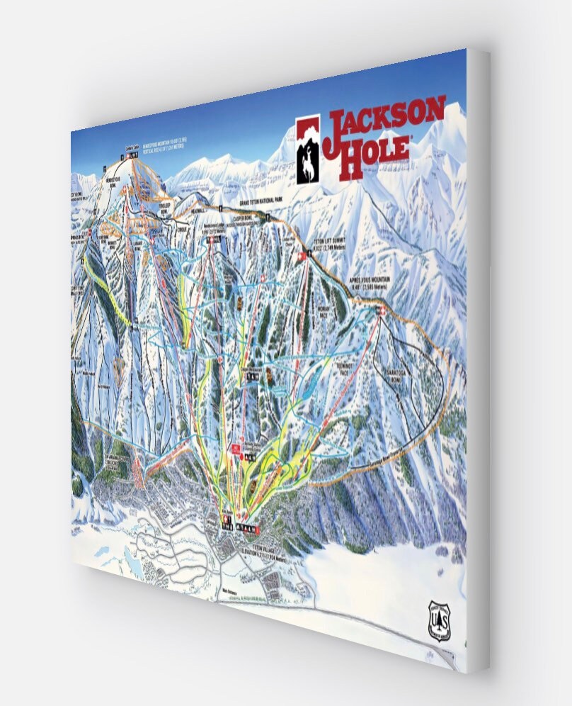 Jackson Hole Canvas Trail Map 24”x36”canvas Wrap White Edges,jackson ...