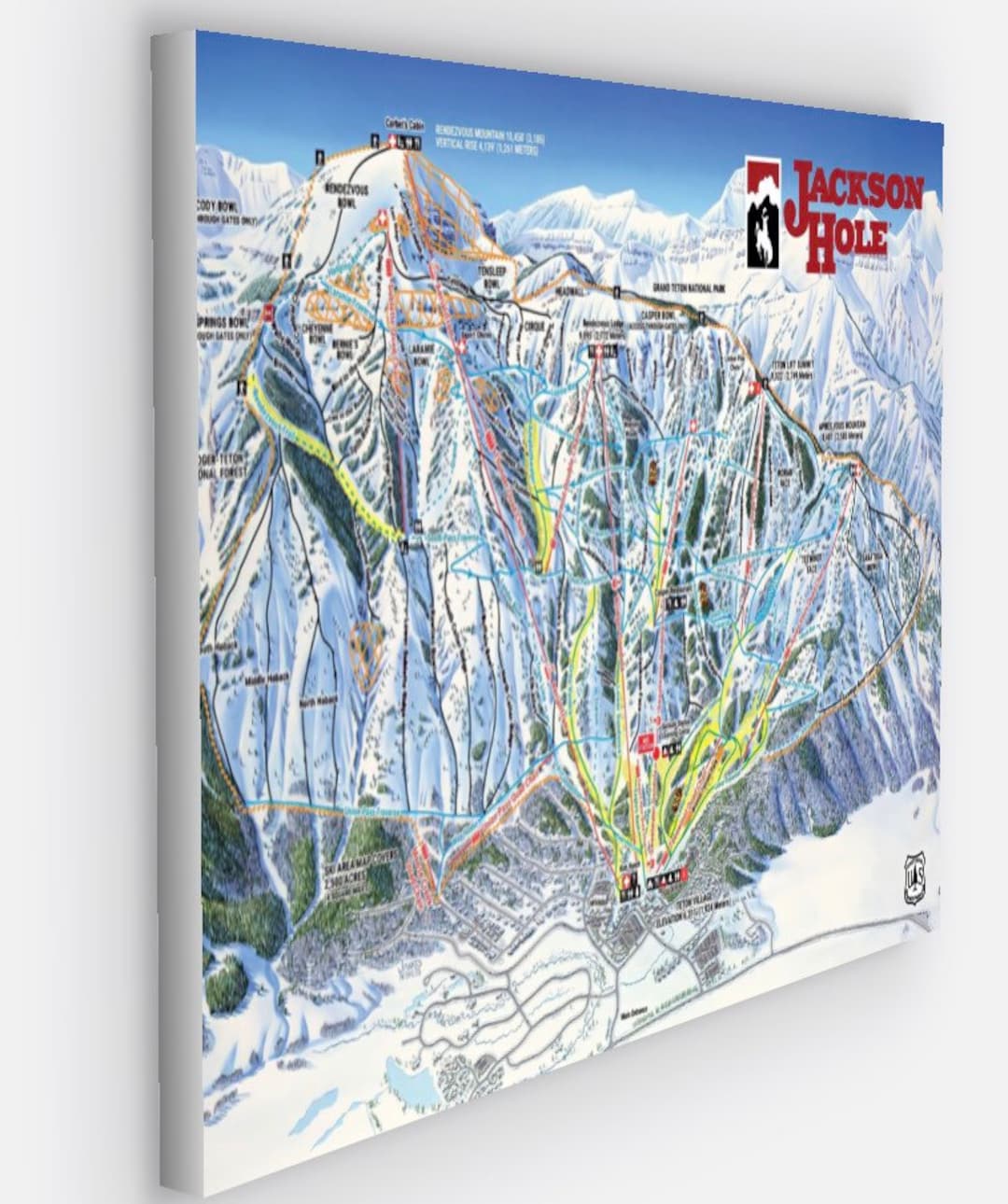 Jackson Hole Canvas Trail Map 24”x36”canvas Wrap White Edges,jackson ...