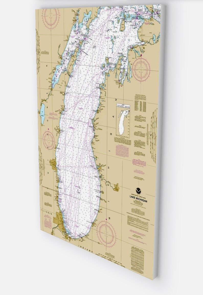 Lake Michigan Nautical Map / Chart - Canvas- Nautical Map / Chart ...