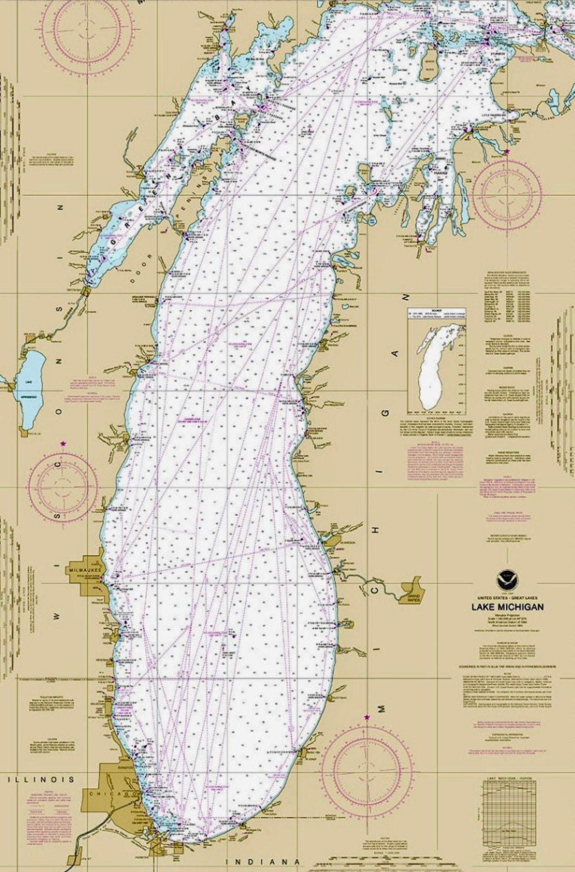 Lake Michigan Nautical Map / Chart Canvas Nautical Map / Chart Great ...