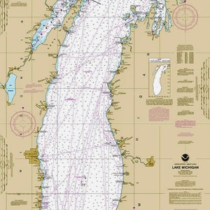 Lake Michigan Nautical Map / Chart - Canvas- Nautical Map / Chart ...
