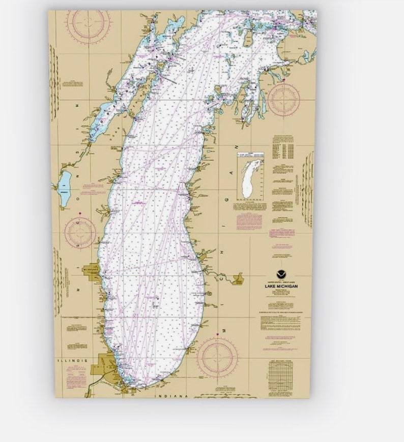 Lake Michigan Nautical Map / Chart - Canvas- Nautical Map / Chart ...