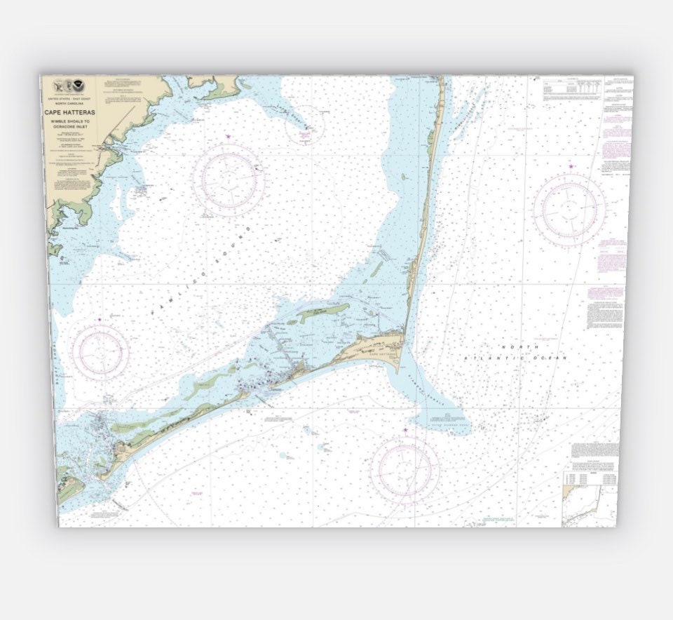 Outer Banks Nautical Chart on Canvas , Hatteras North Carolina Nautical ...