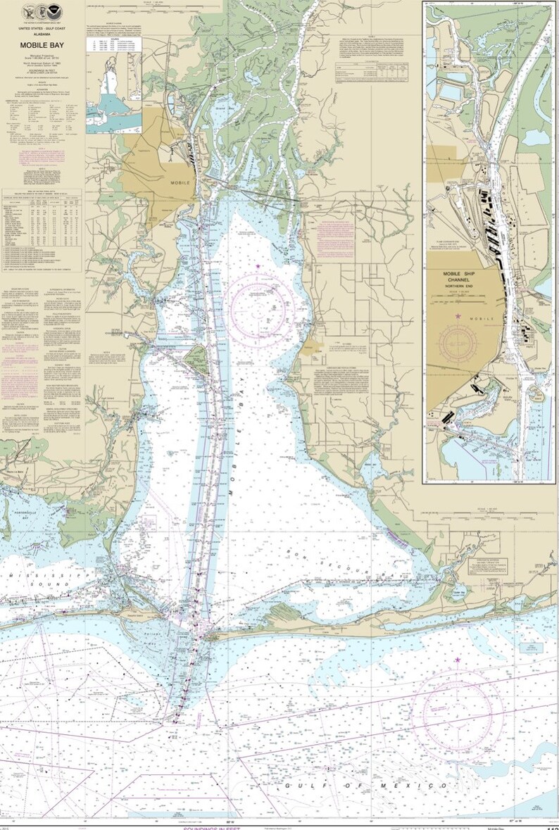 Mobile Bay Nautical Chart Canvas , Mobile Bay Alabama Nautical Chart ...