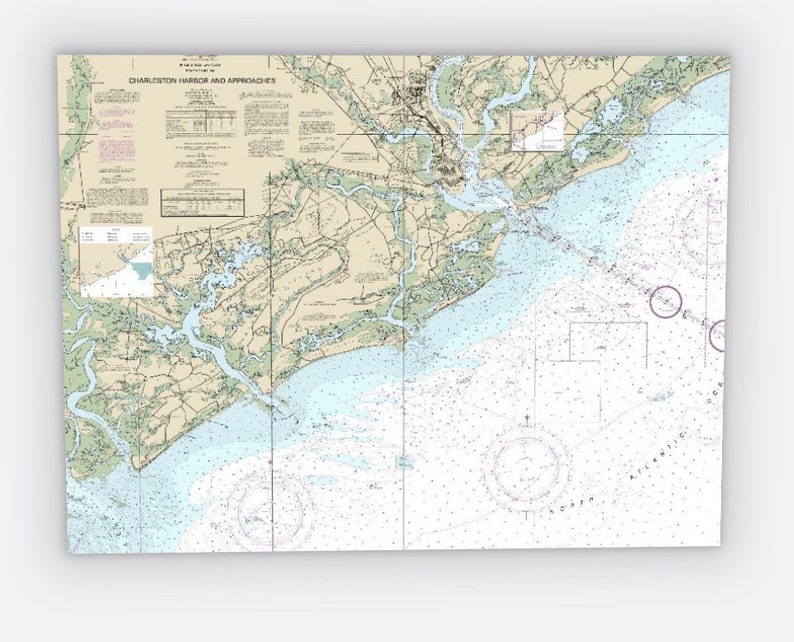 Nautical Chart # 11520 on Canvas , Charleston, Folly and Kiawah Map ...