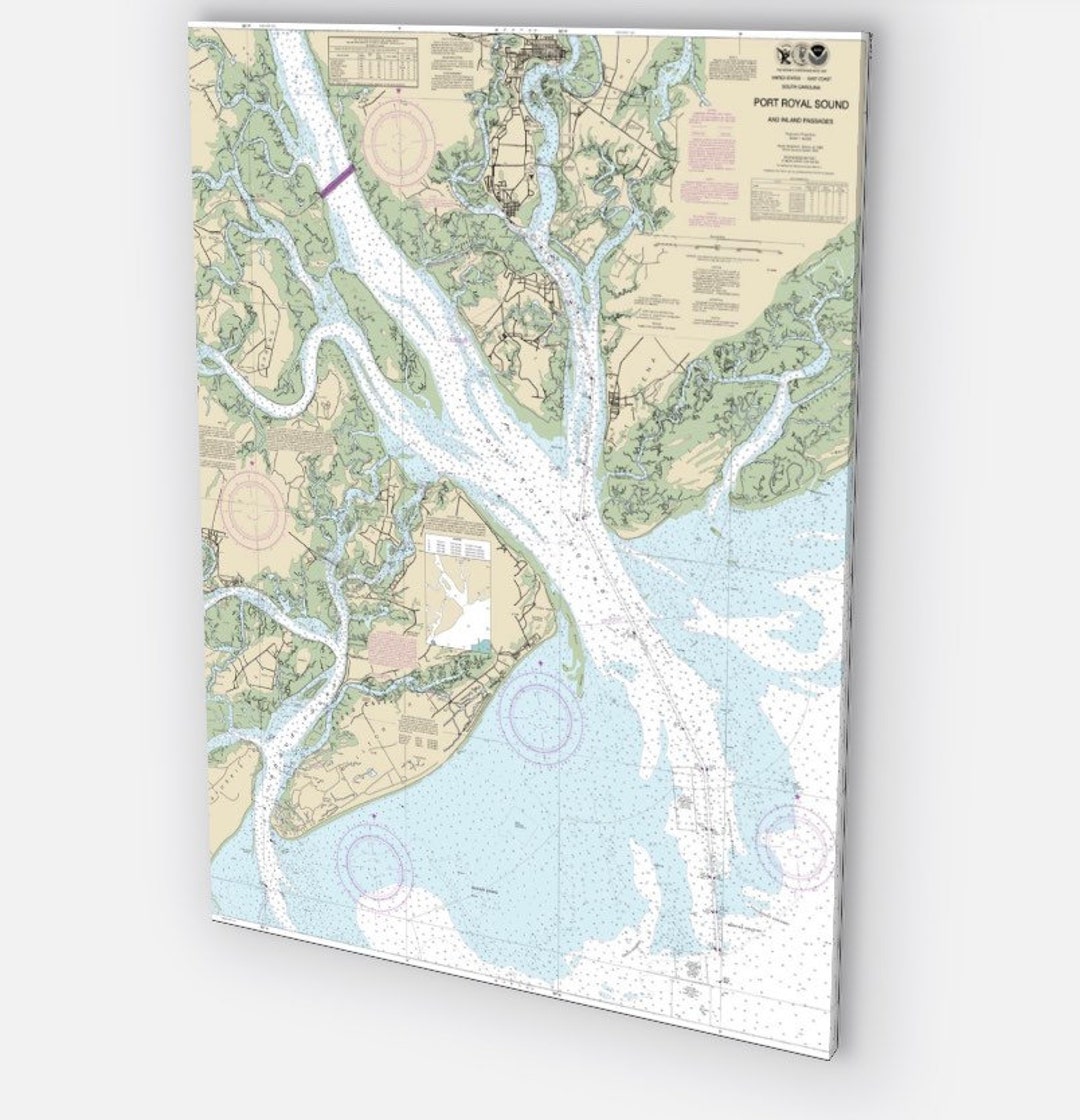 Hilton Head Nautical Chart on Canvas , Beaufort South Carolina Nautical ...
