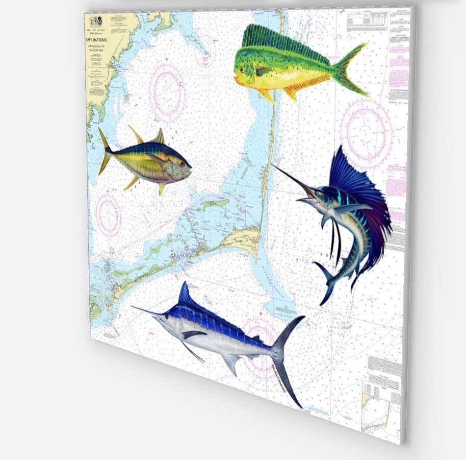 Outer Banks Nautical Chart on Canvas , Hatteras North Carolina Nautical ...