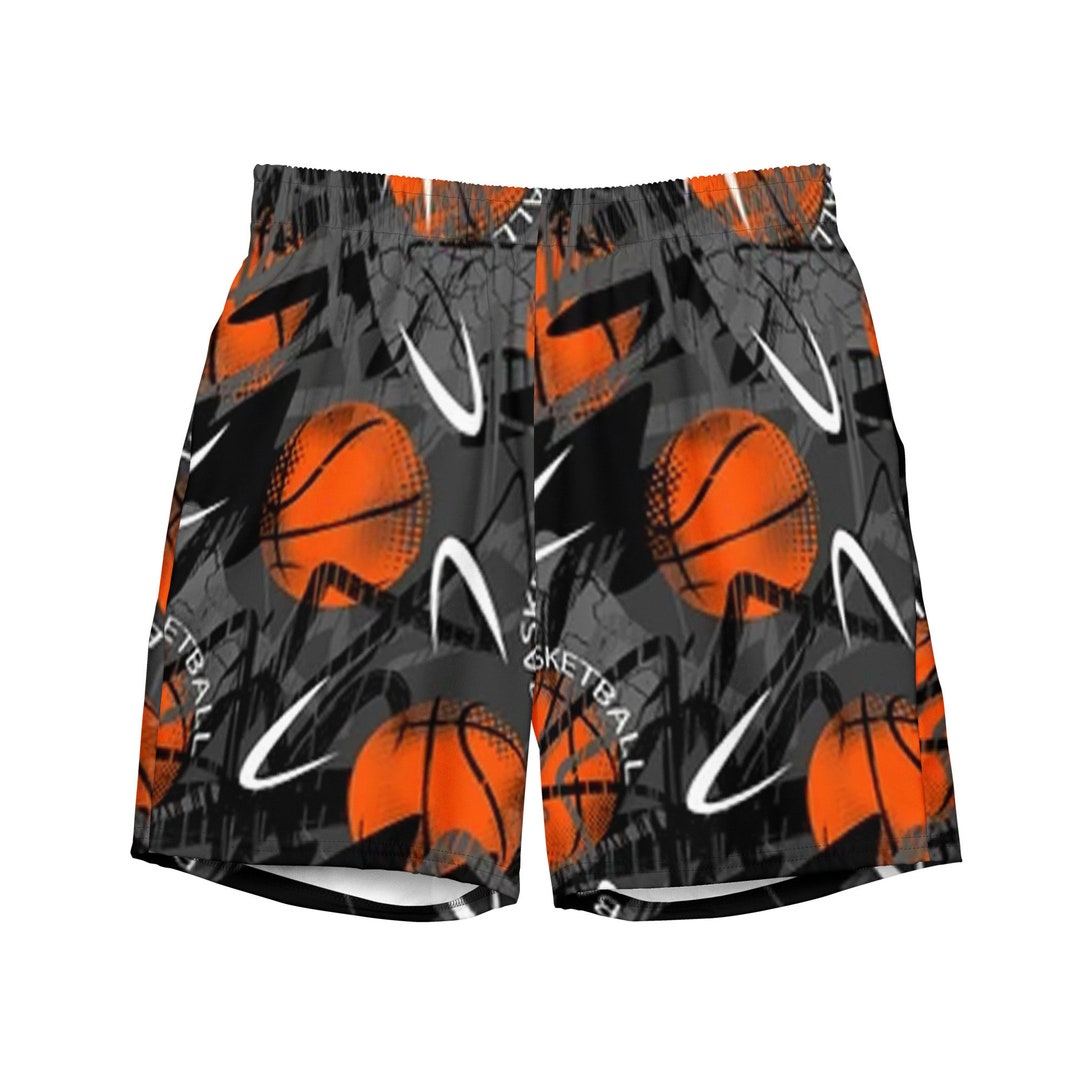 Basketball Gray Swim Trunks, Basketball Swim Trunks, Gray Swim Trunks ...