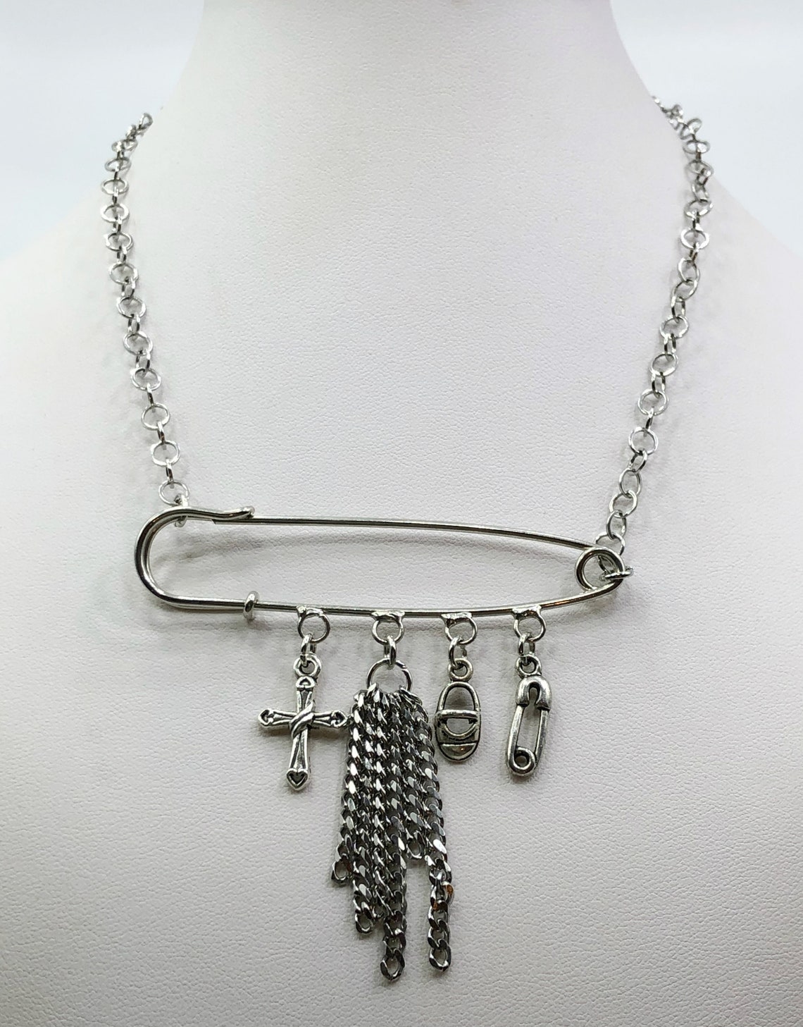 Safety Pin Choker Cross Choker Gothic Girl Collar Safety - Etsy