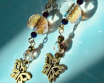 Gold Twist Circle With Butterfly Drop and Dangle Earrings. - Etsy
