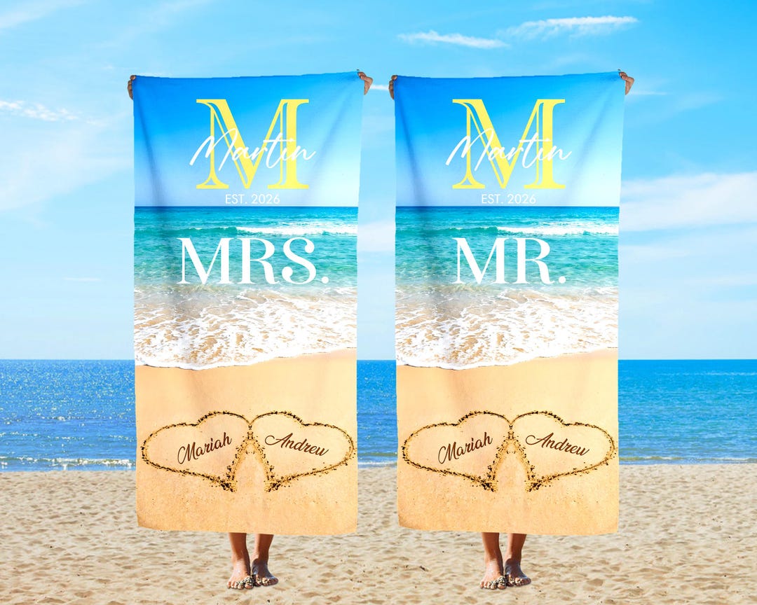 Custom Couple Beach Towel, Personalized Mr. and Mrs. Beach Towels ...