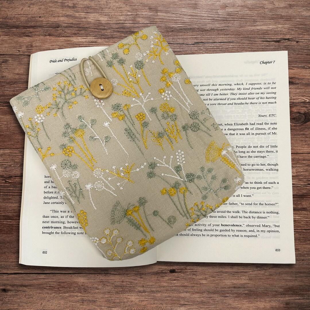 Embroidered Dandelion Book Sleeve, Book Pouchbook and Kindle Accessory ...