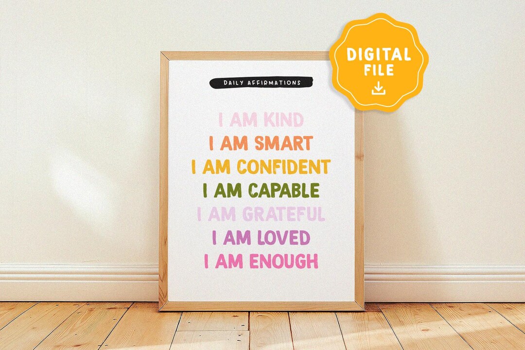 Daily Affirmations Printable Poster for Kids • Colourful Nursery ...