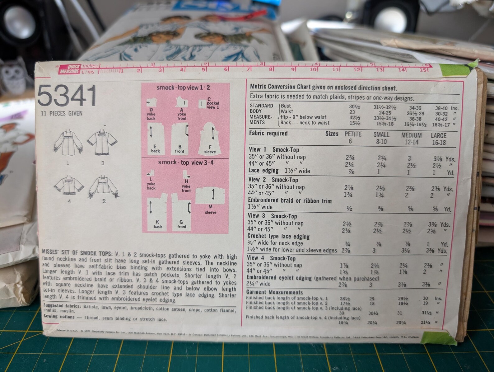 Vintage Butterick 5341 Sewing Pattern – Misses’ Smock Tops – Size ...