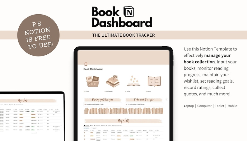 Notion Aesthetic Book Dashboard Template | Book Tracker | Digital Reading Planner | Keep Track ...
