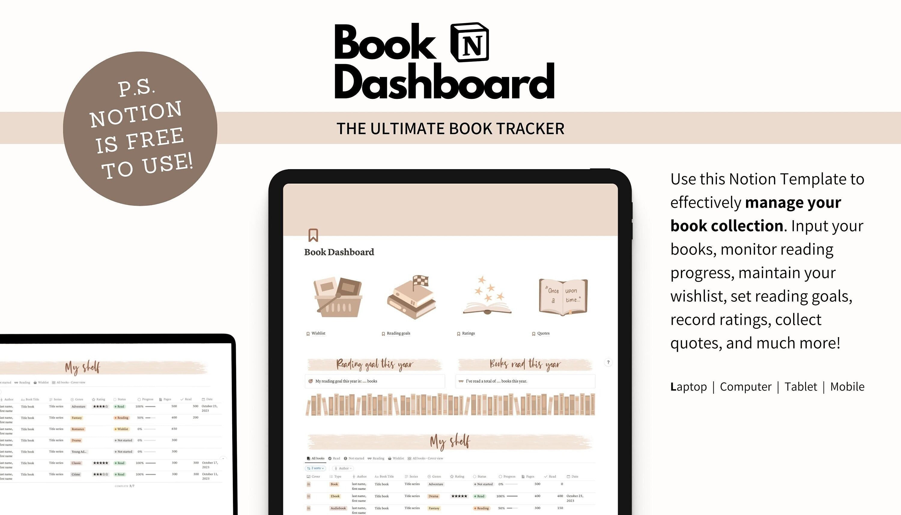 Notion Aesthetic Book Dashboard Template Book Tracker Digital Reading Planner Keep Track of ...