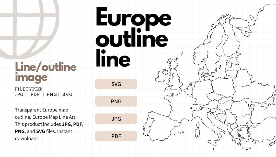 Europe Map - Outline, Line Art, Clipart, Cut Files for Cricut ...