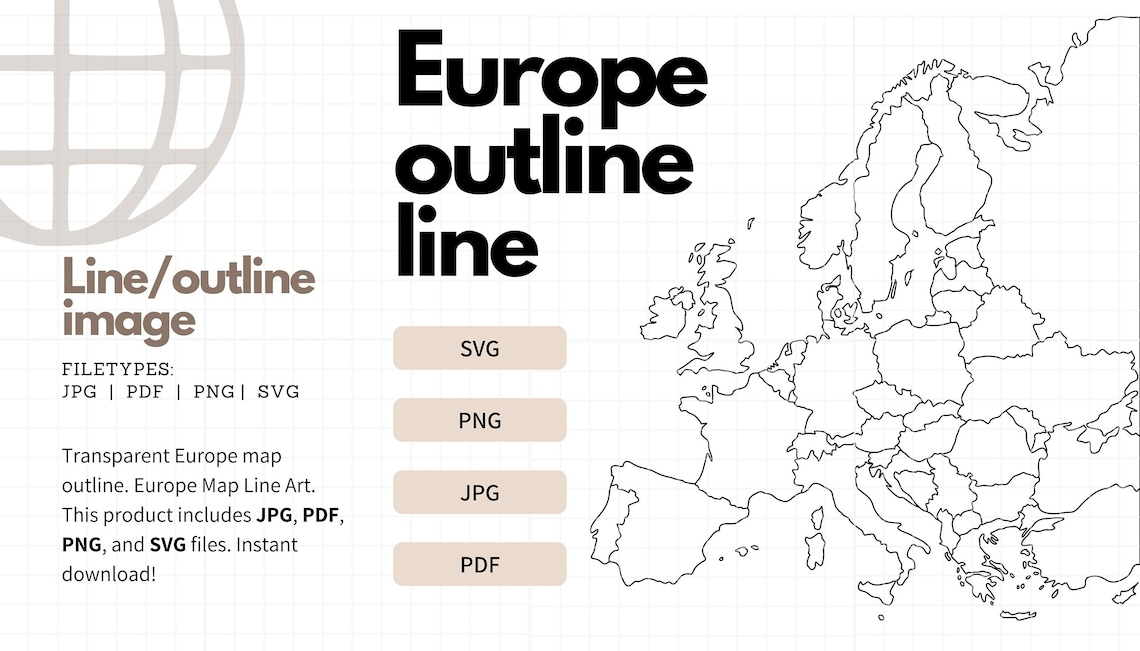 Europe Map - Outline, Line Art, Clipart, Cut Files for Cricut ...