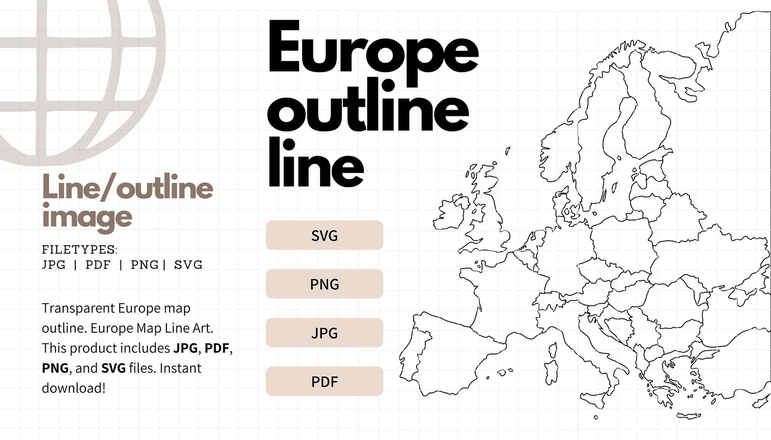 Europe Map - Outline, Line Art, Clipart, Cut Files for Cricut ...