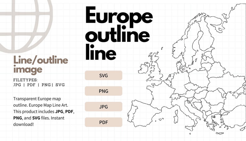 Europe Map - Outline, Line Art, Clipart, Cut Files for Cricut ...