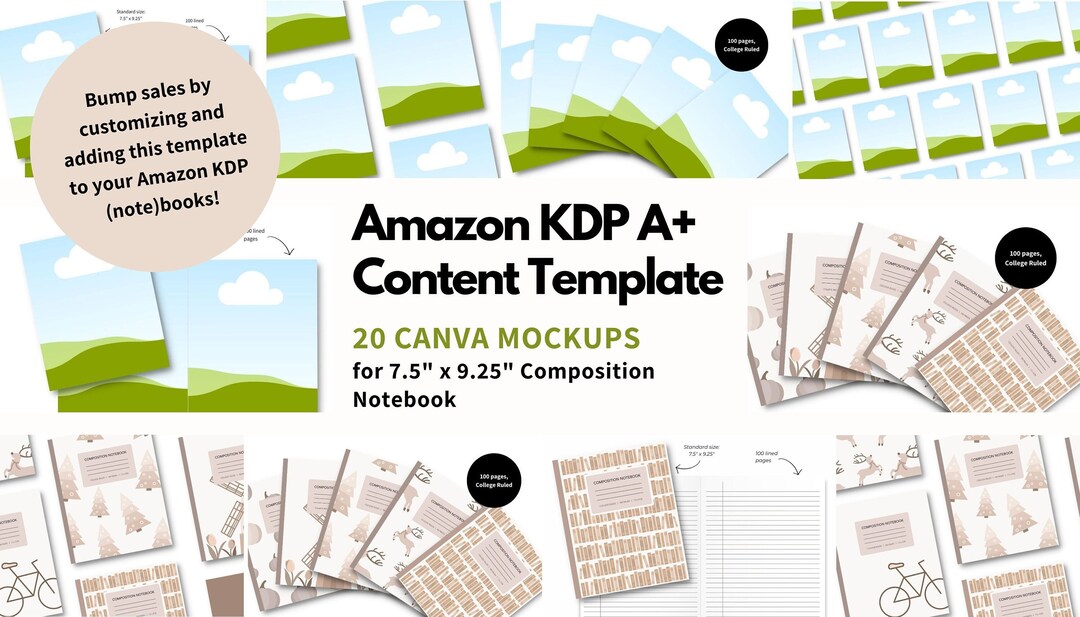 Amazon KDP A+ Canva Cover Content Template | Composition Notebook 7.5 ...