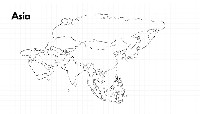 Asia Map - Outline, Line Art, Clipart, Cut Files for Cricut, Silhouette ...