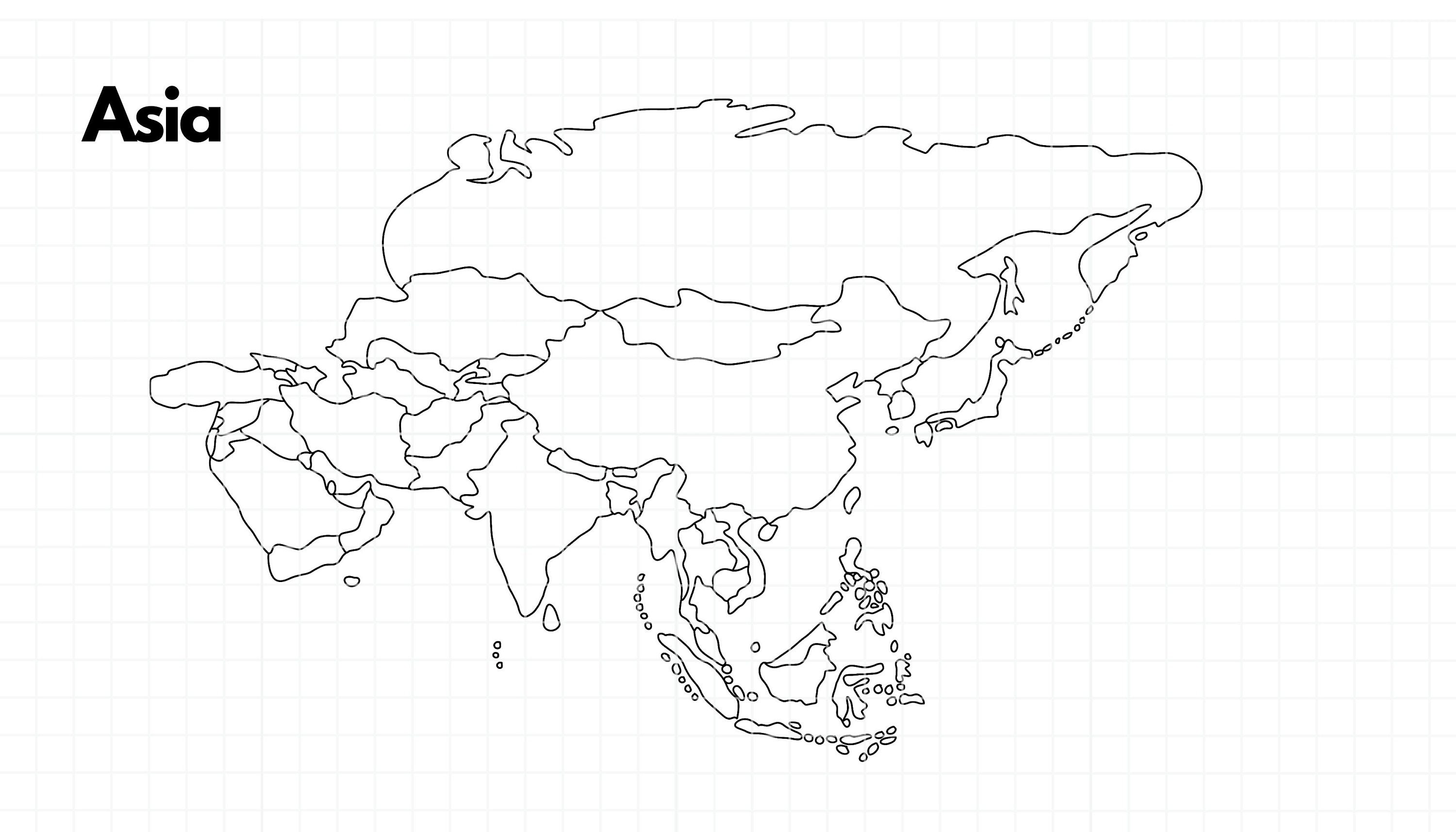 Asia Map Outline, Line Art, Clipart, Cut Files for Cricut, Silhouette ...