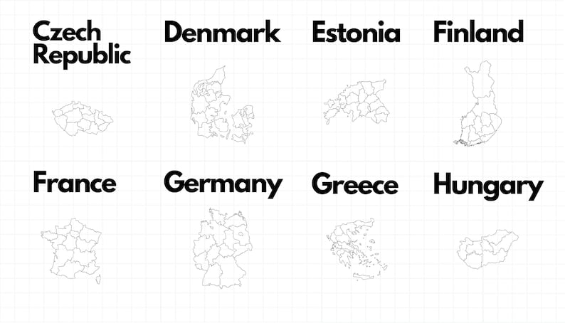 40 Europe Countries Map - Outline, Line Art, Cut Files for Cricut ...