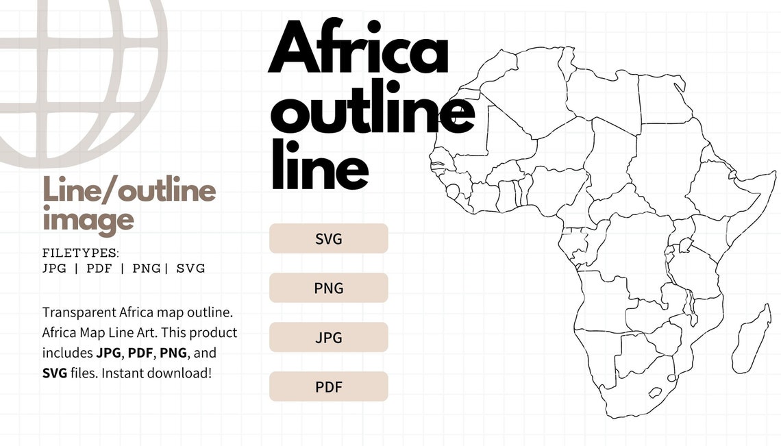 Africa Map Outline, Line Art, Clipart, Cut Files for Cricut, Silhouette ...