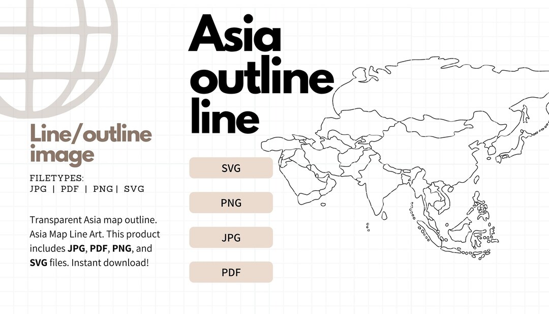 Asia Map Outline, Line Art, Clipart, Cut Files for Cricut, Silhouette ...