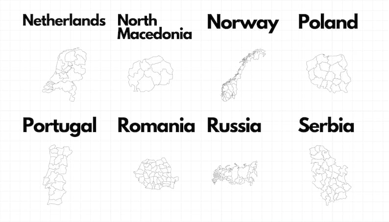 40 Europe Countries Map - Outline, Line Art, Cut Files for Cricut ...