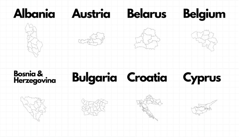 40 Europe Countries Map - Outline, Line Art, Cut Files for Cricut ...