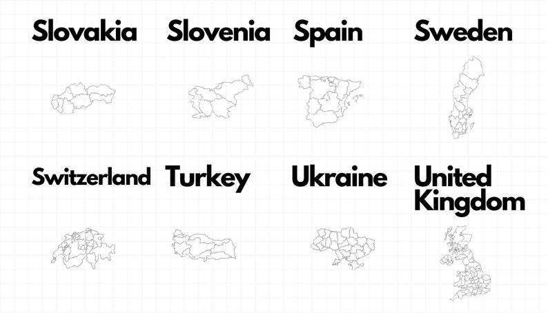 40 Europe Countries Map - Outline, Line Art, Cut Files for Cricut ...