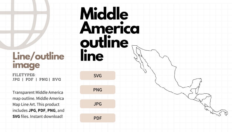 Middle America Map - Outline, Line Art, Clipart, Cut Files for Cricut ...