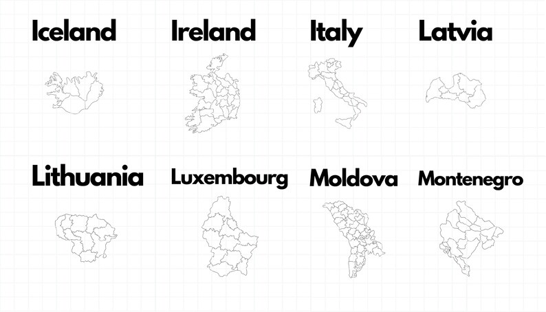 40 Europe Countries Map - Outline, Line Art, Cut Files for Cricut ...