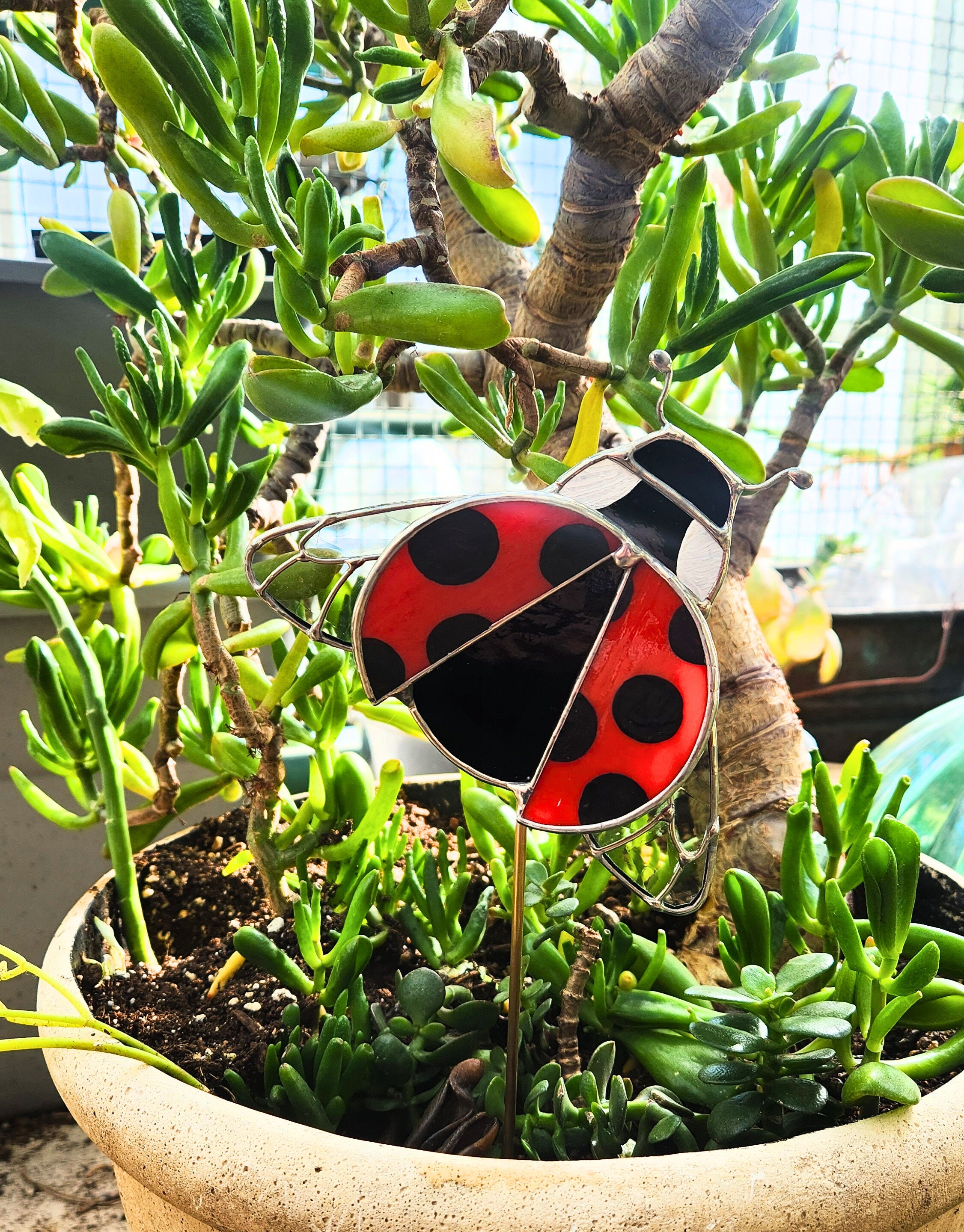 Ladybug Stained Glass, Bug Garden Decor, Glass Garden Decor, Gift for ...