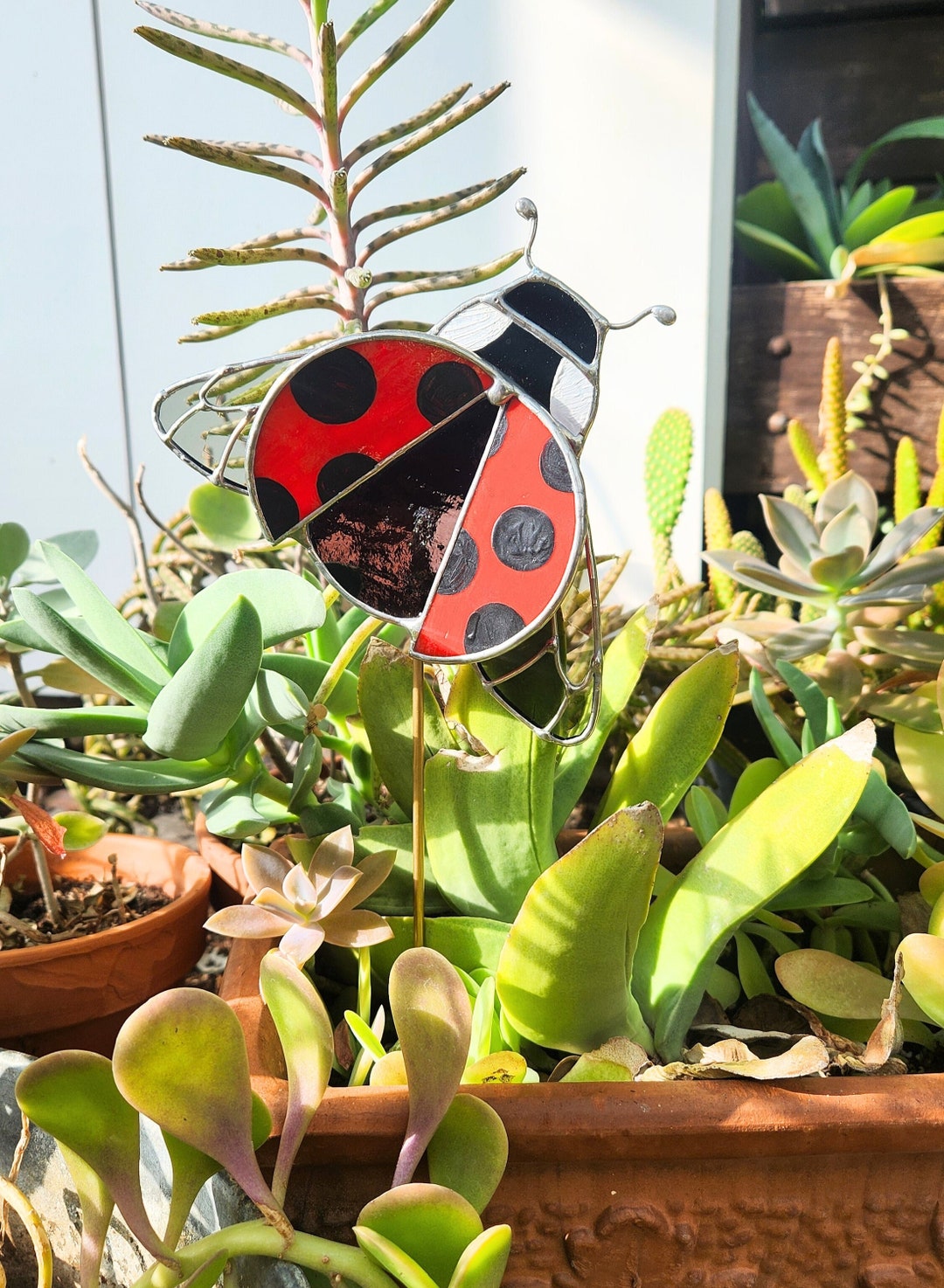 Ladybug Stained Glass, Bug Garden Decor, Glass Garden Decor, Gift for ...