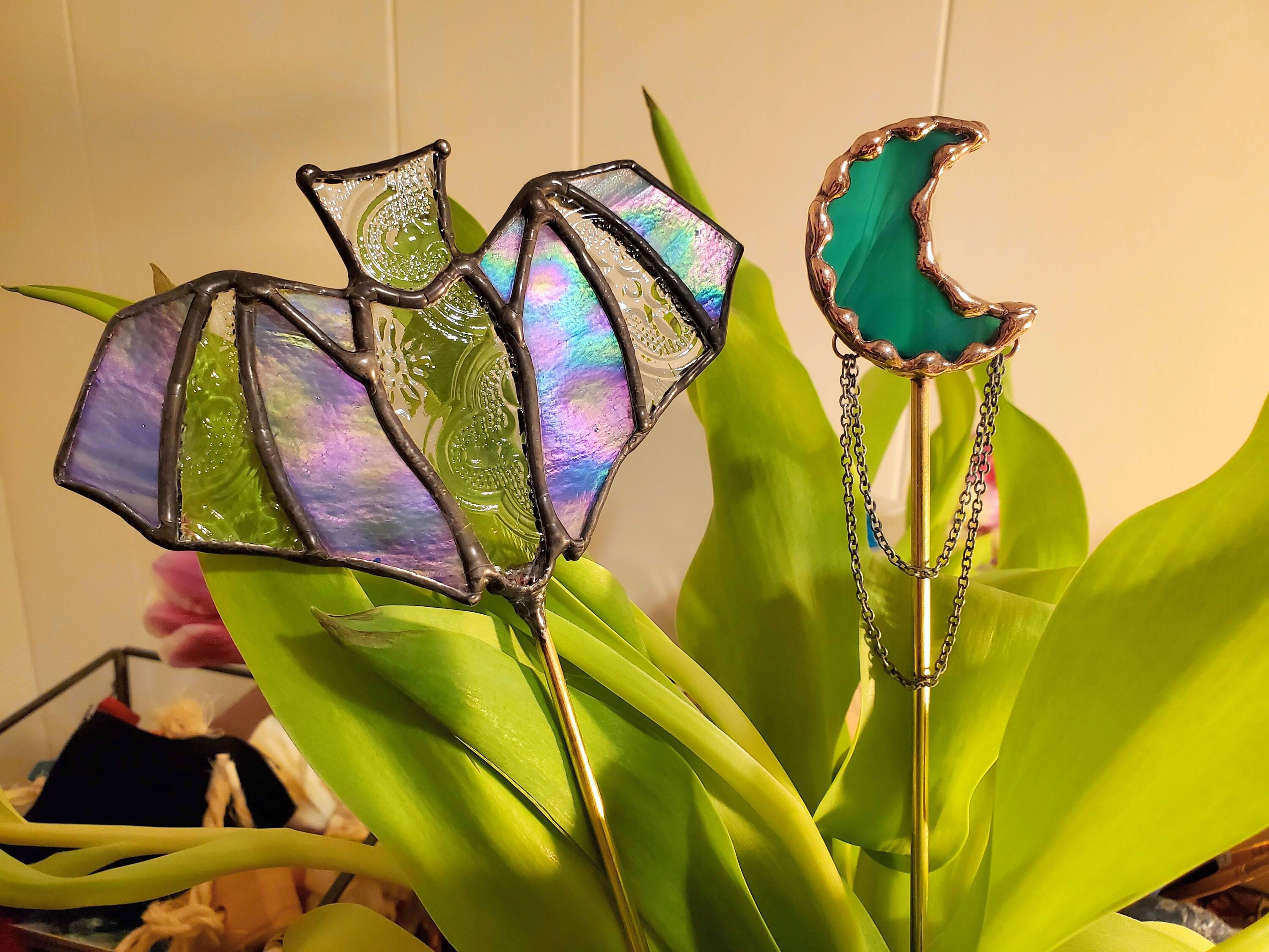 Moon Stained Glass Moon Garden Decor Glass Garden Decor | Etsy