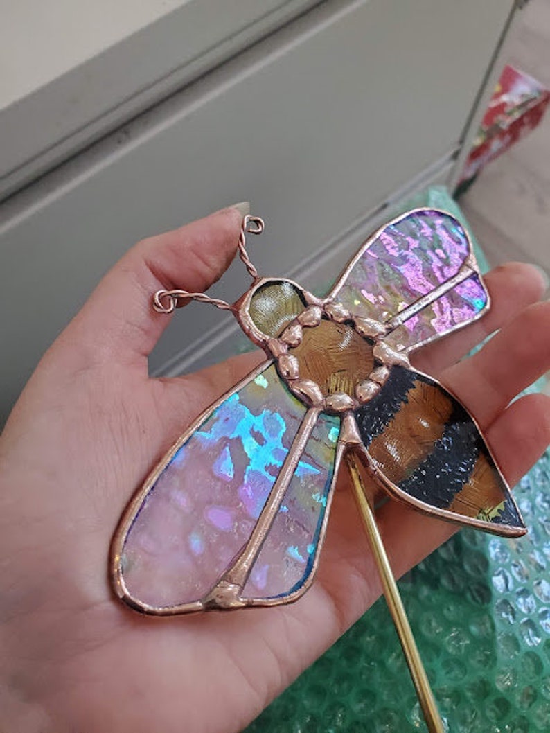 Bee Stained Glass Bee Garden Decor Glass Garden Decor Gift - Etsy