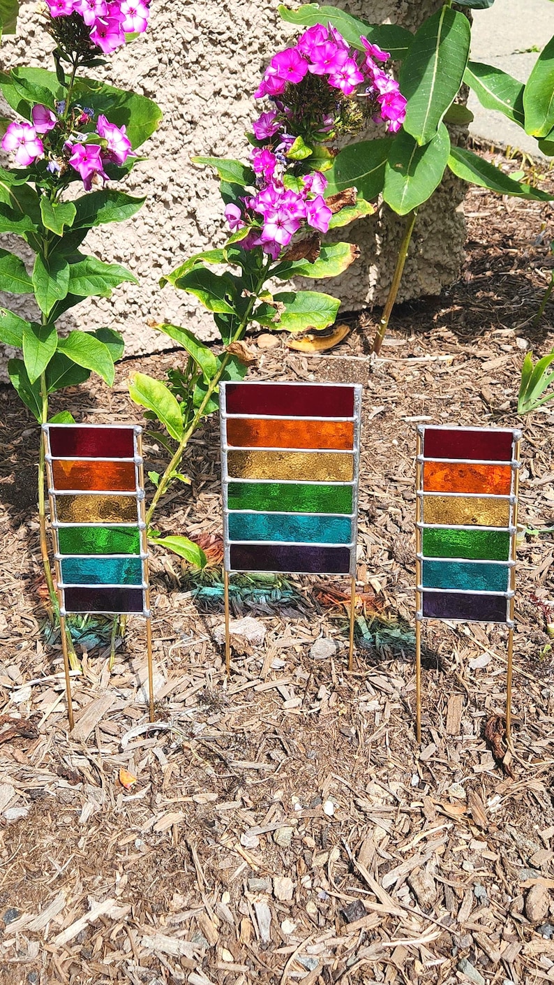 Rainbow Stained Glass Garden Stake – Handmade Outdoor Decor – Colorful ...