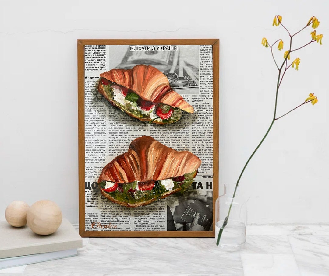 Croissant Art Food/wall Art/newspaper Art/original Oil Painting/french ...