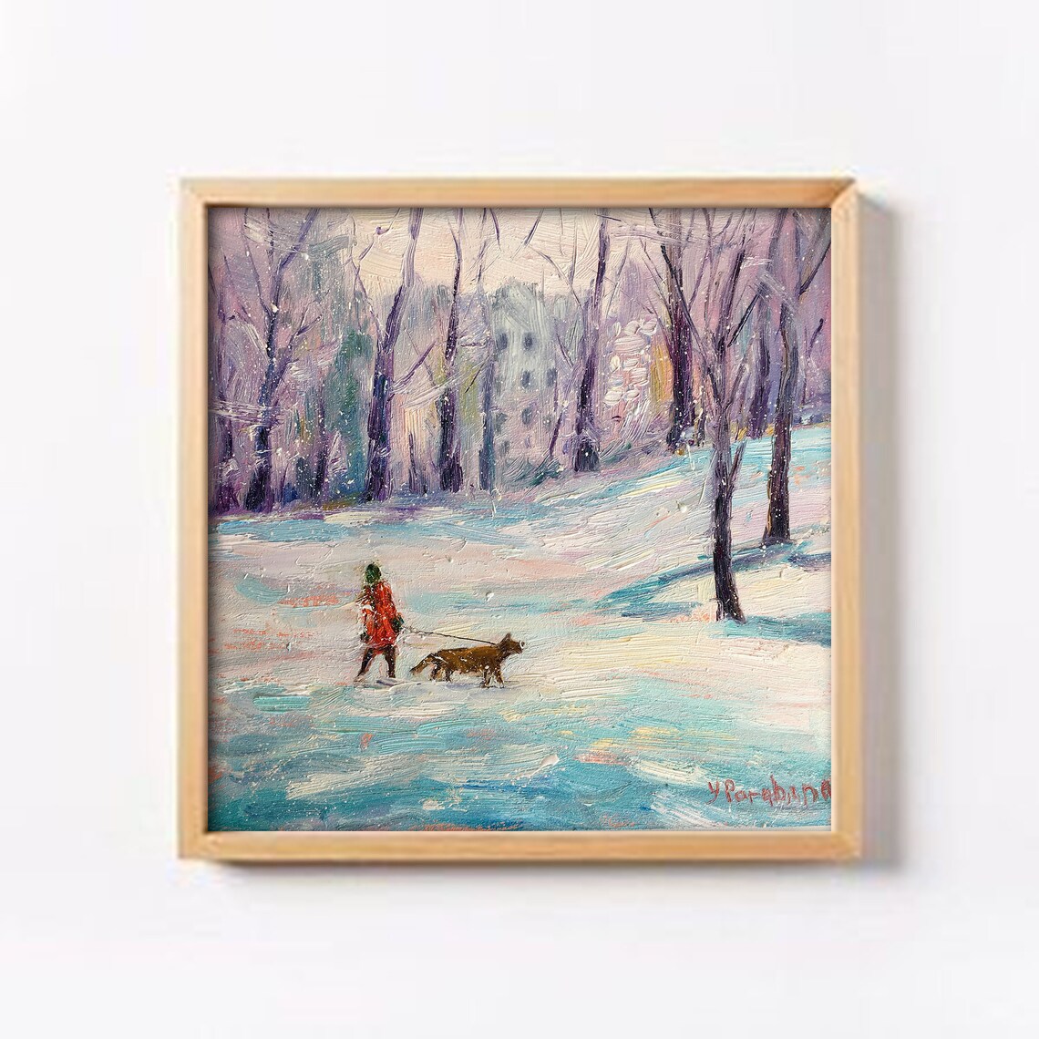 Oil Painting Original Winter Cityscape Scene With Abstract Human and ...