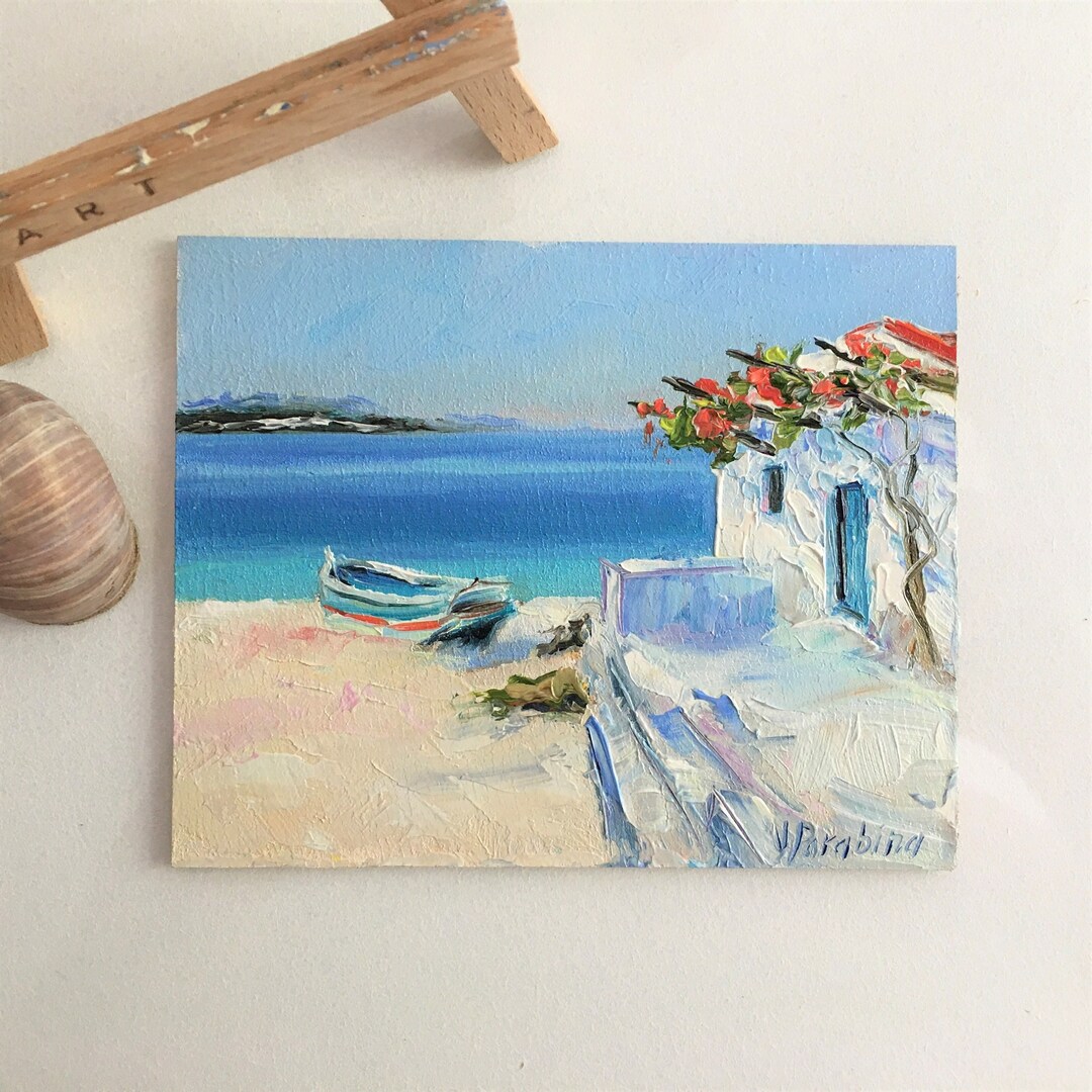 Tiny Original Oil Painting, Miniature Painting of a House With a Boat ...