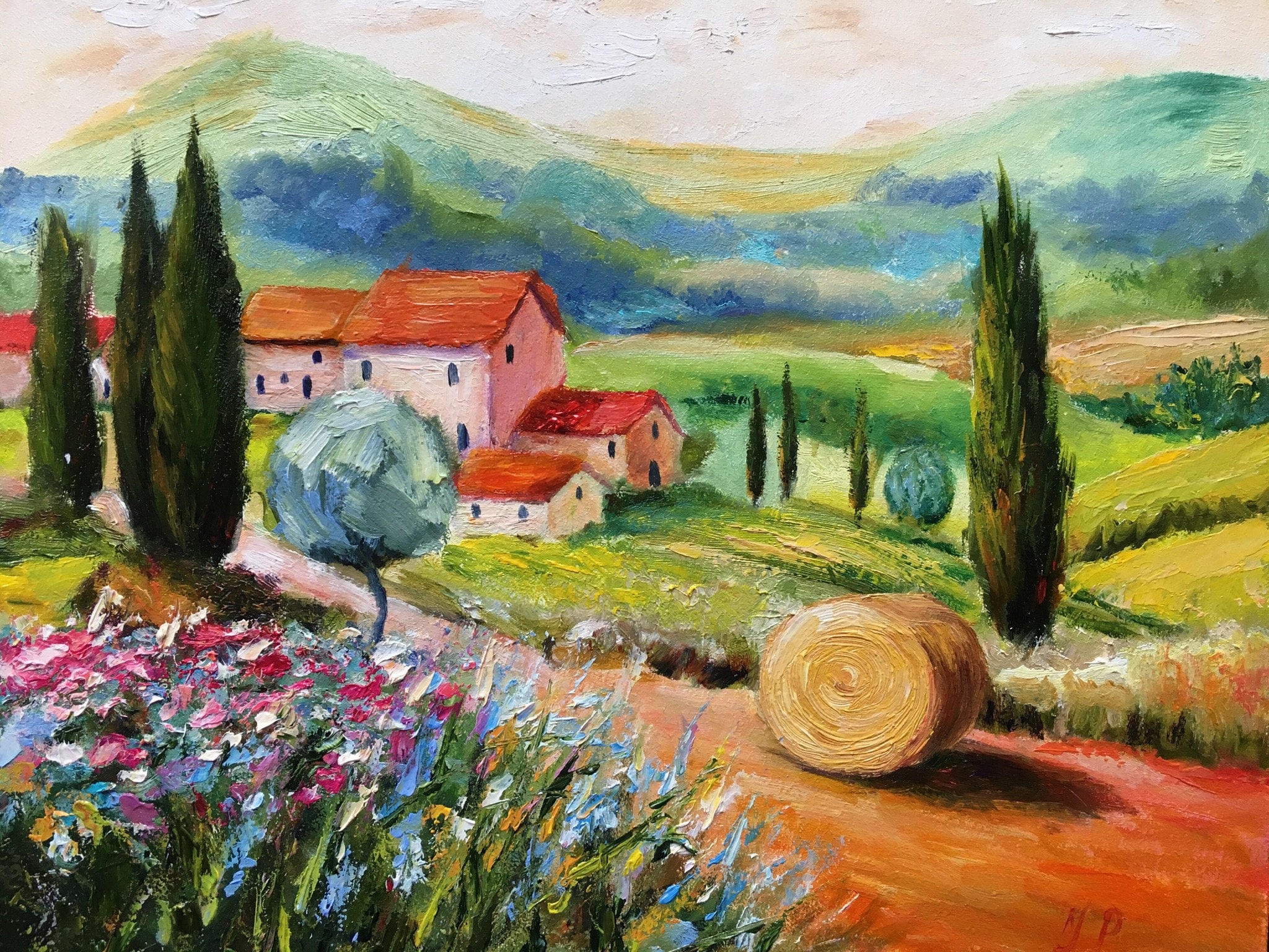 トスカーナの風景油絵 イタリア トスカーナの芸術 厚塗り絵画 トスカーナの風景油絵 イタリア トスカーナの芸術 厚塗り絵画