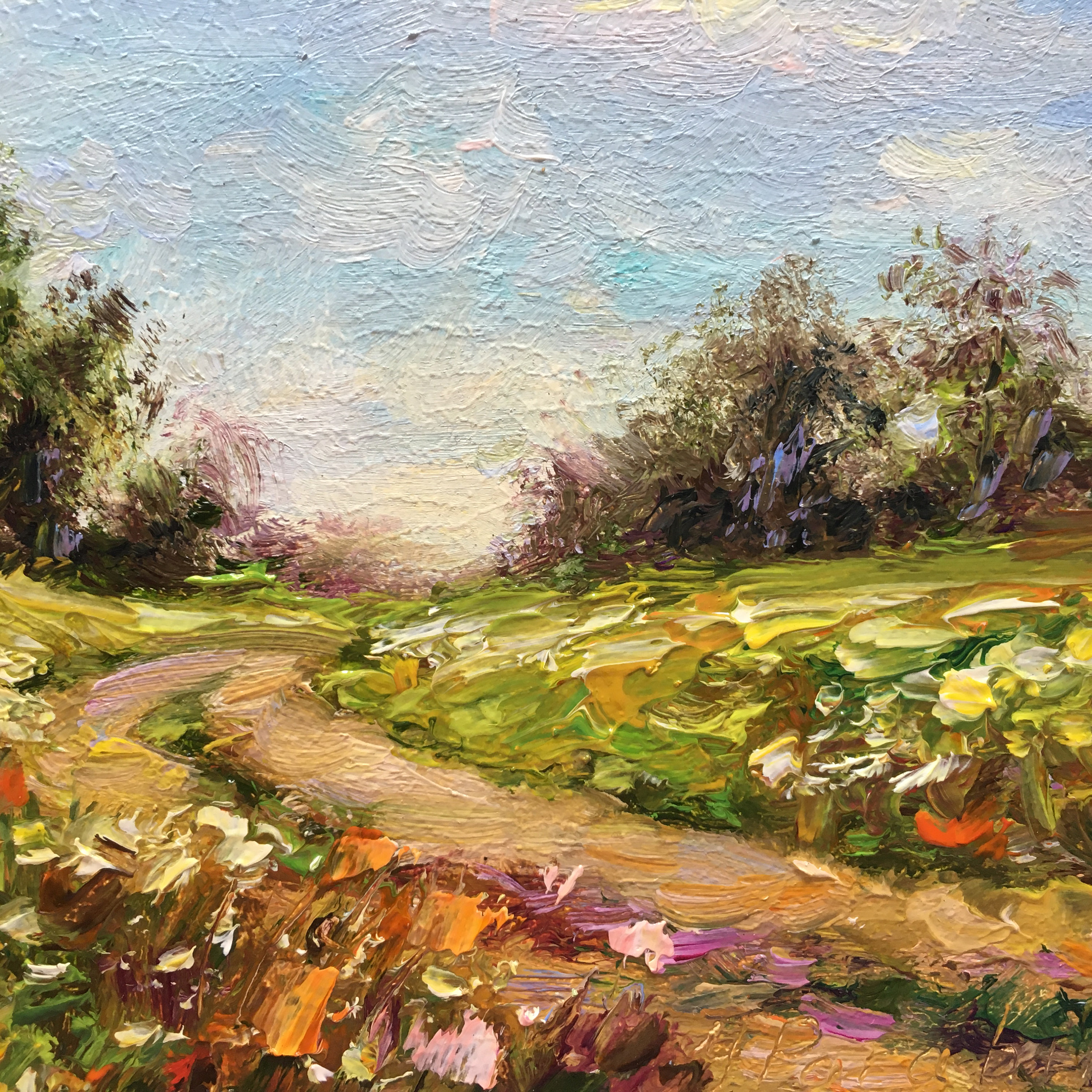 Tiny Original Oil Painting With Summer Landscape of Flower Fields ...