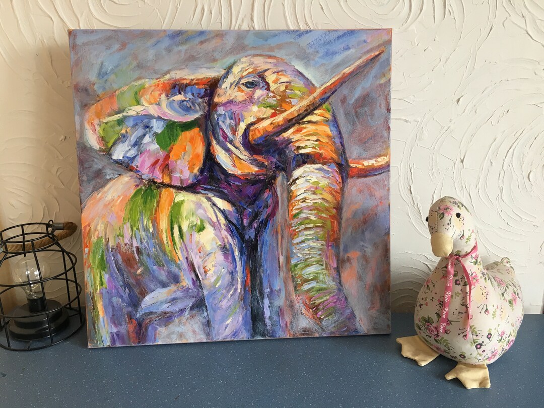 Elephant Oil Painting Original Large Elephant Abstract Wild Animal ...