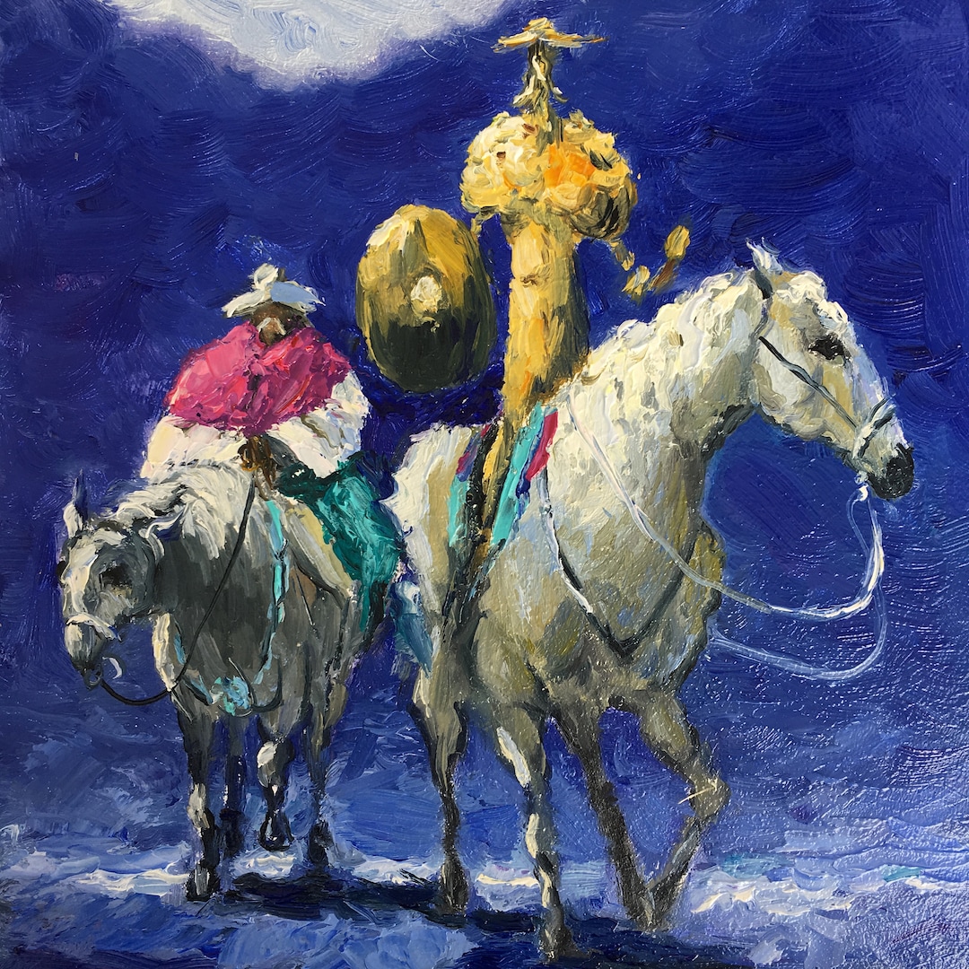 Oil Painting Original Don Quixote Painting Impasto Small Art People and ...