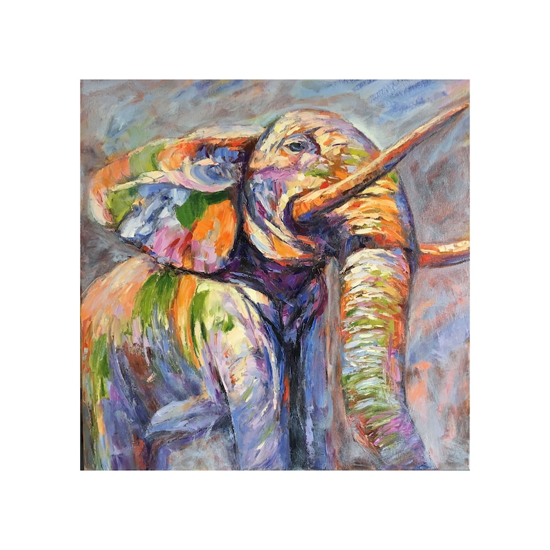 Elephant Oil Painting Original Large Elephant Abstract Wild - Etsy